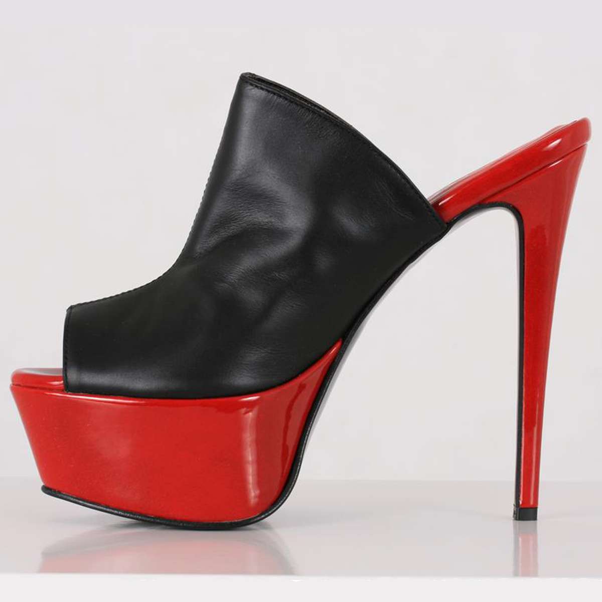 High Heels Plateau Pantolette Leder schwarz-rot | Fashion Unlimited
