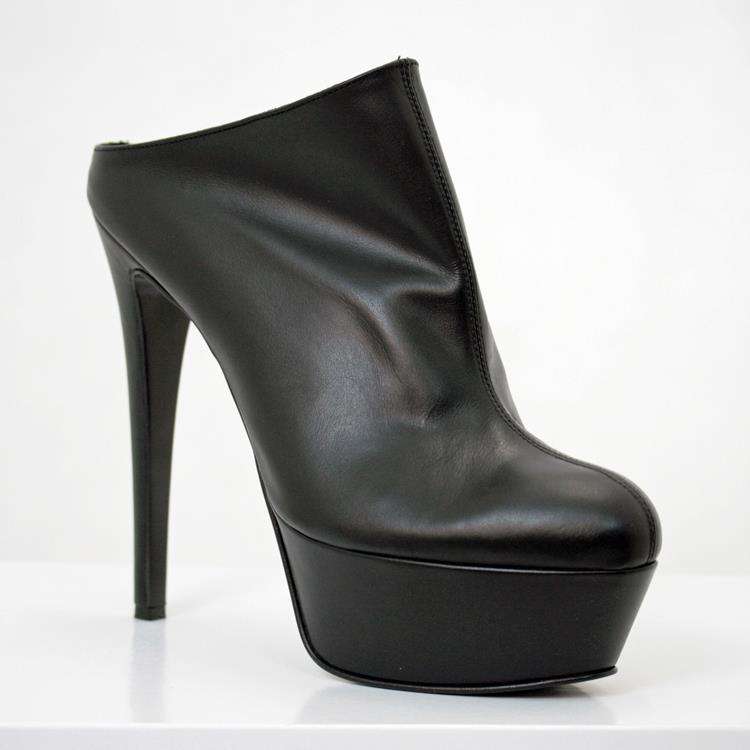 High Heels Plateau Pantolette Leder schwarz | Fashion Unlimited