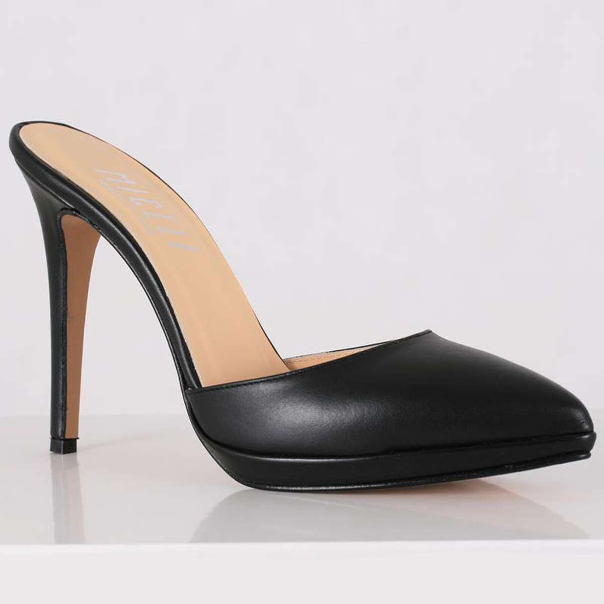 High Heels Plateau Pantolette Leder schwarz - Miceli - Made in Italy ...