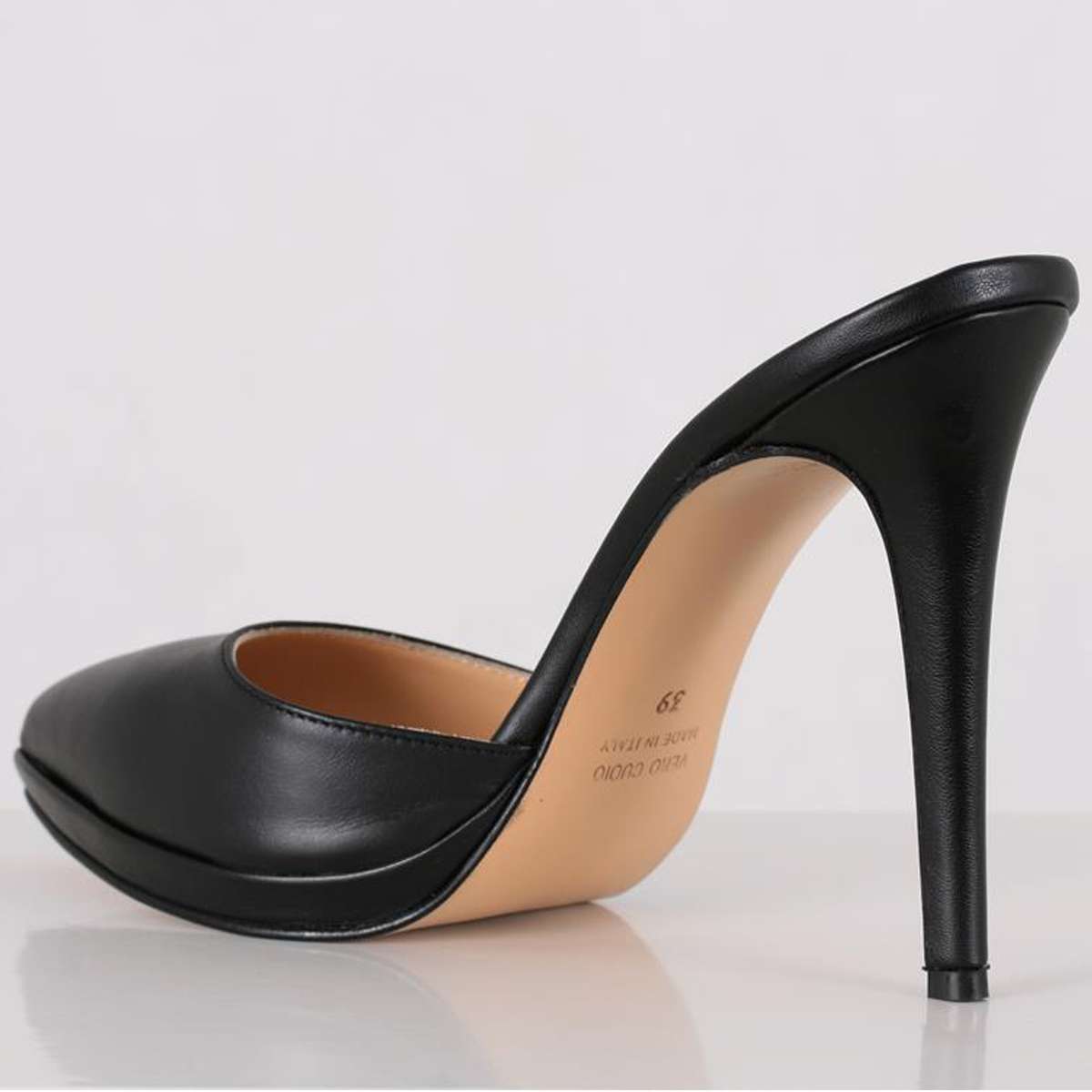 High Heels Plateau Pantolette Leder schwarz - Miceli - Made in Italy ...